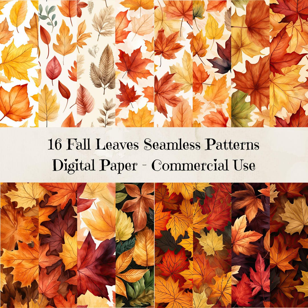 Watercolor Autumn Leaves Digital Paper Pack, Fall Leaves, Fall Pattern ...