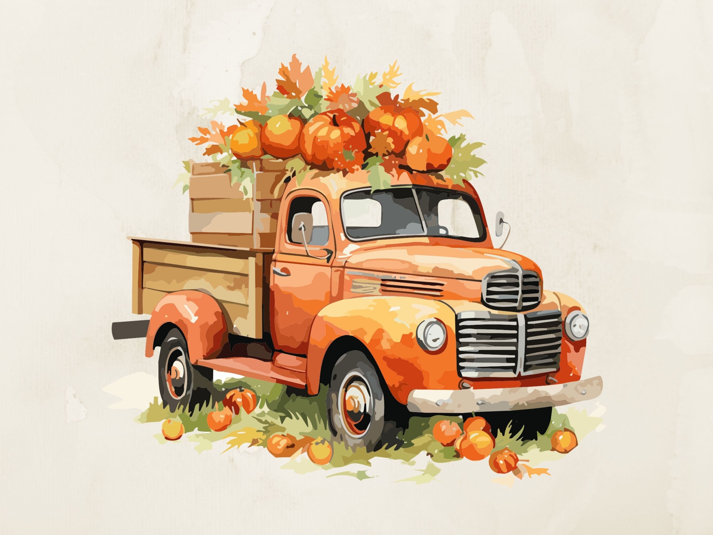 Watercolor Pickup Truck Clipart Fall Truck Png Pumpkins - Etsy