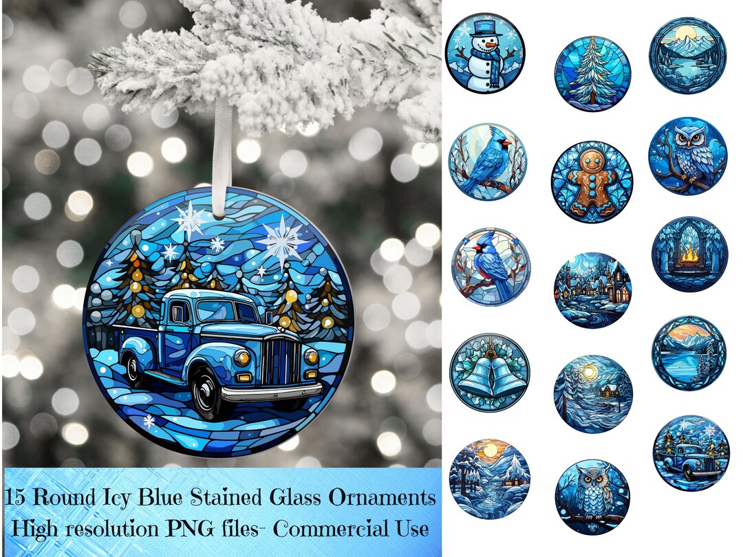 Blue Christmas Ornaments Clipart, Blue Christmas, Stained Glass Icy ...