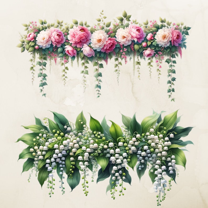 Watercolor Spring Floral Garland Clipart, PNG (digital Download) - Etsy