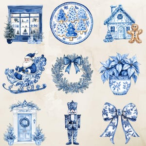 Blue Christmas Toile Clipart, Holiday Graphics (PNG, Digital Download ...