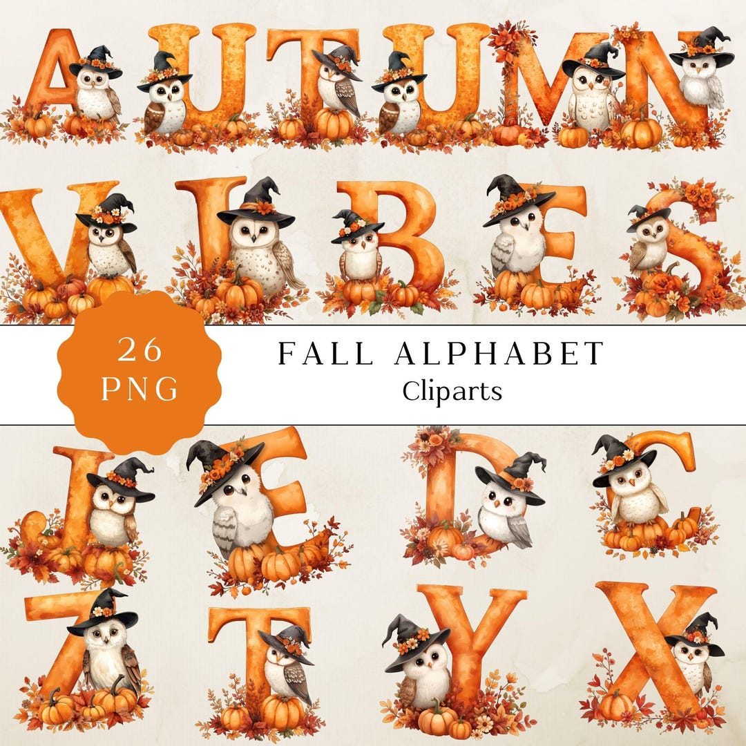 Fall Alphabet Clipart, Autumn Pumpkin Letters PNG, Cozy Digital ...