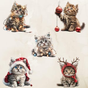 Watercolor Christmas Cat Clipart Bundle, Cute Christmas Cat Clipart ...
