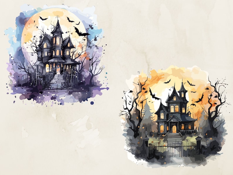 Halloween House Clipart, Haunted House, Spooky Clip Art, Watercolor ...