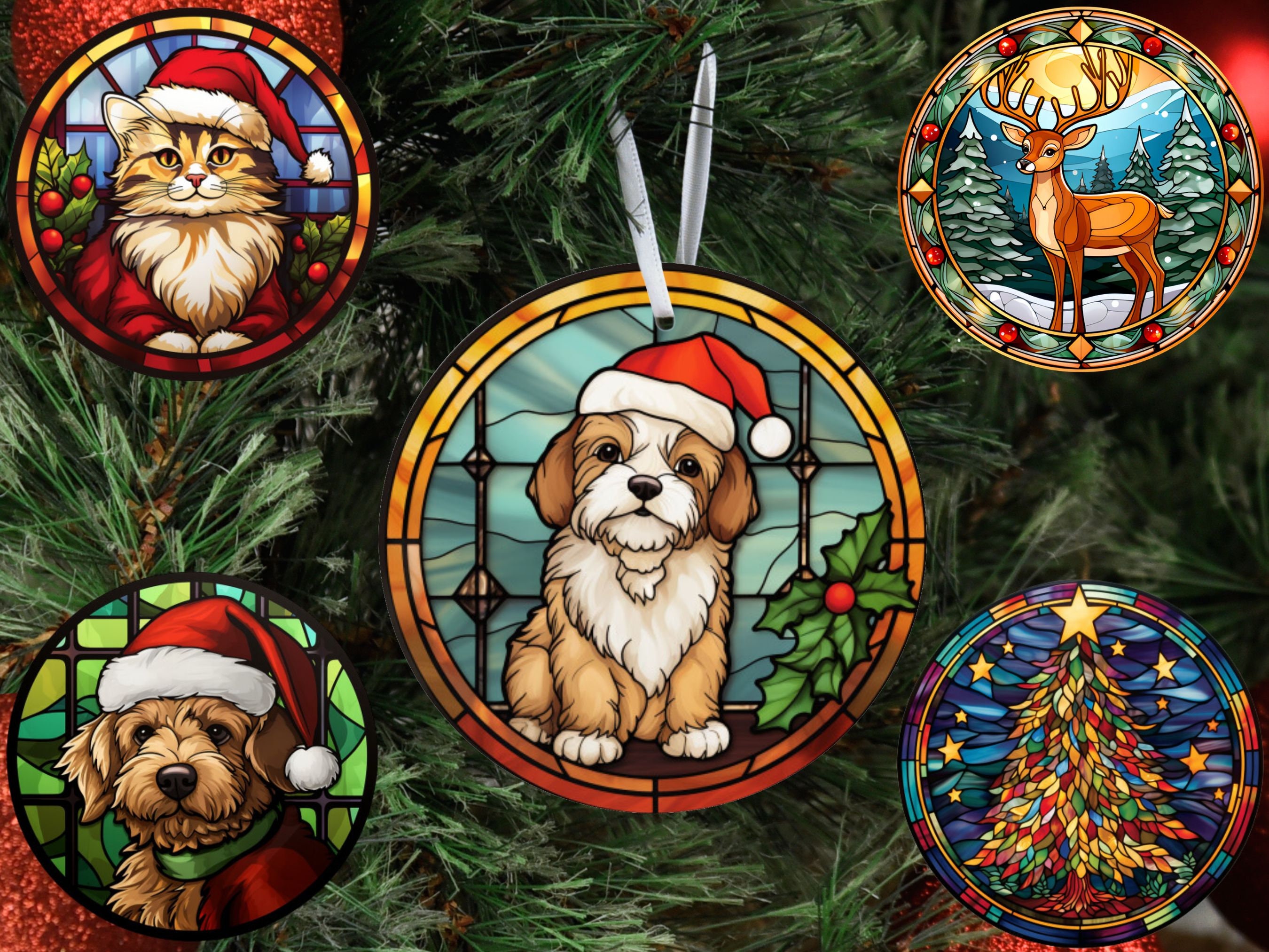 Stained Glass Christmas Ornaments Bundle Stained Glass Png - Etsy