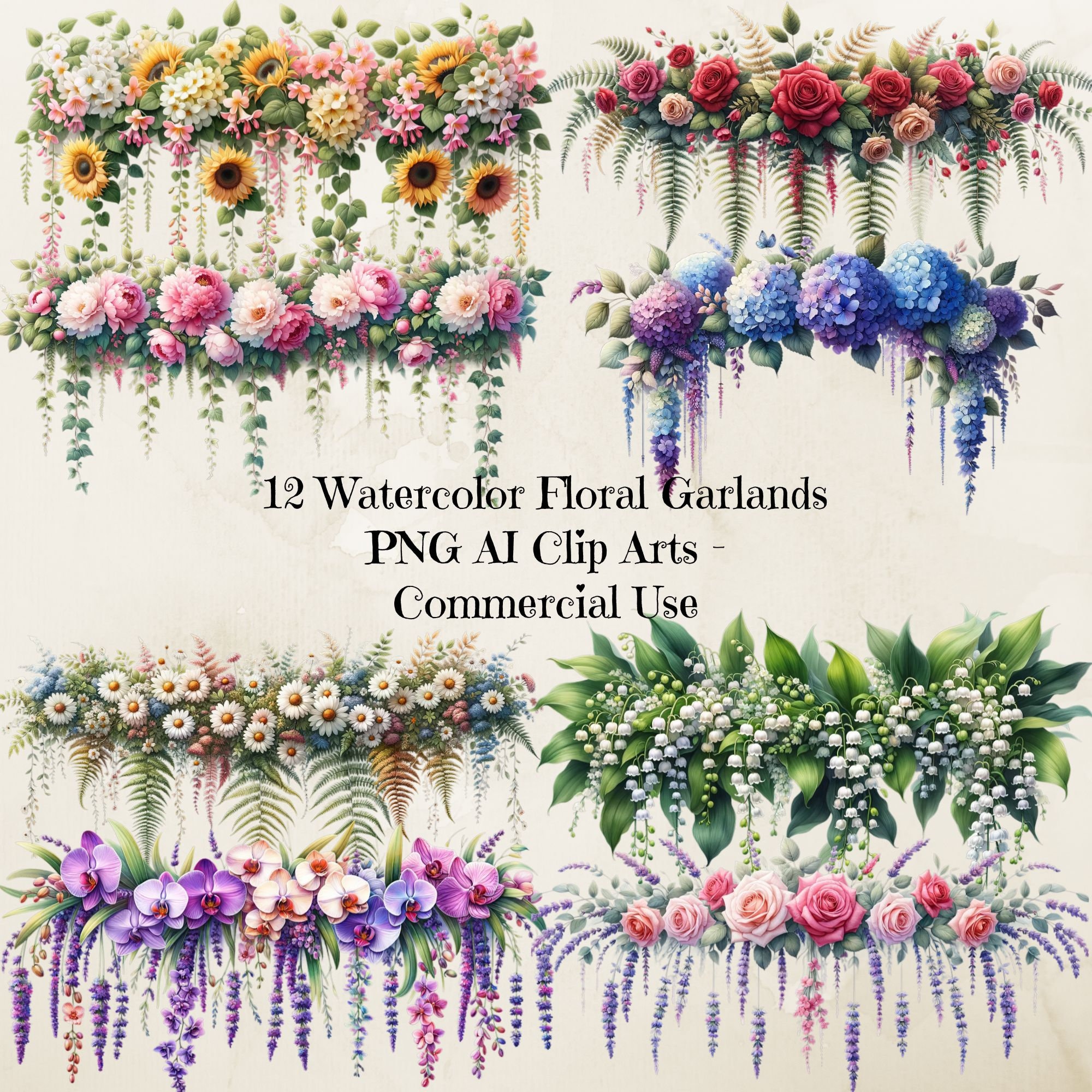 Spring Flower Garland Clipart, Spring Yellow Floral Garlands, Spring ...