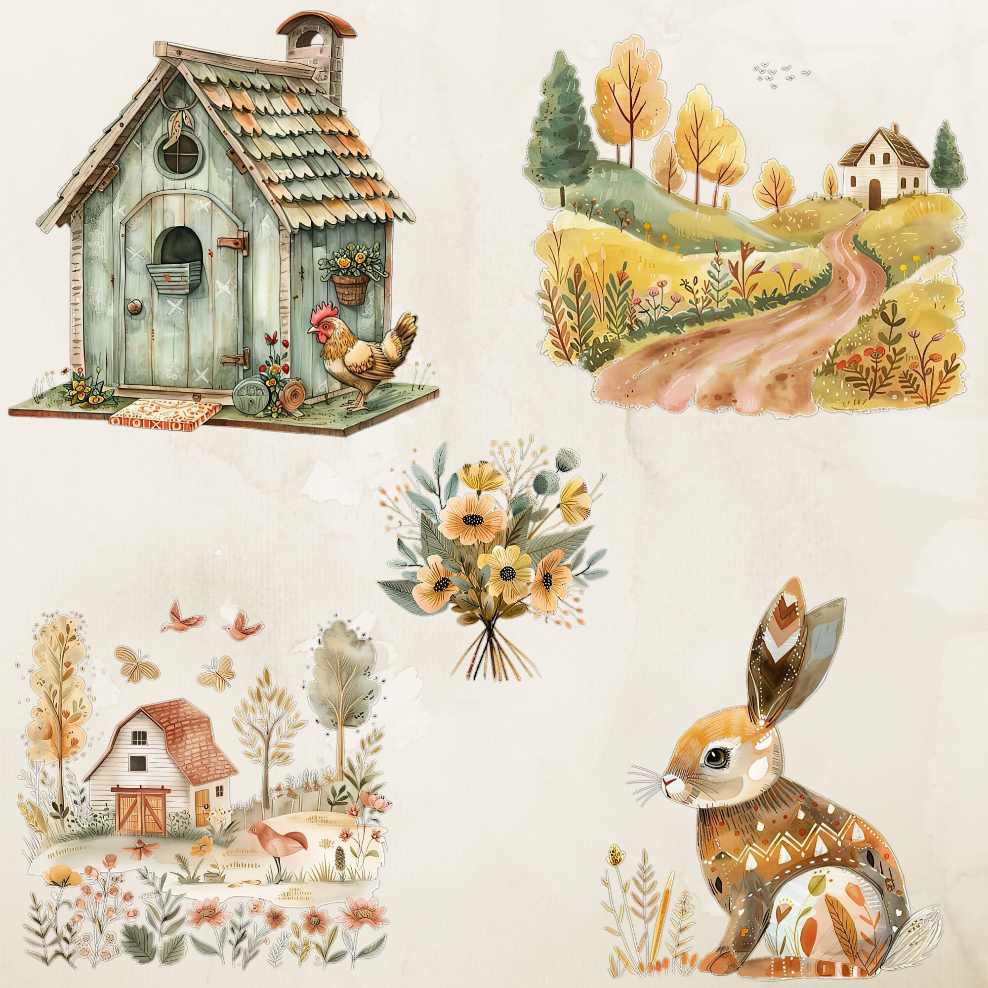 Watercolor Cottagecore Farmhouse Png Clipart, Rustic Farmhouse Clipart ...