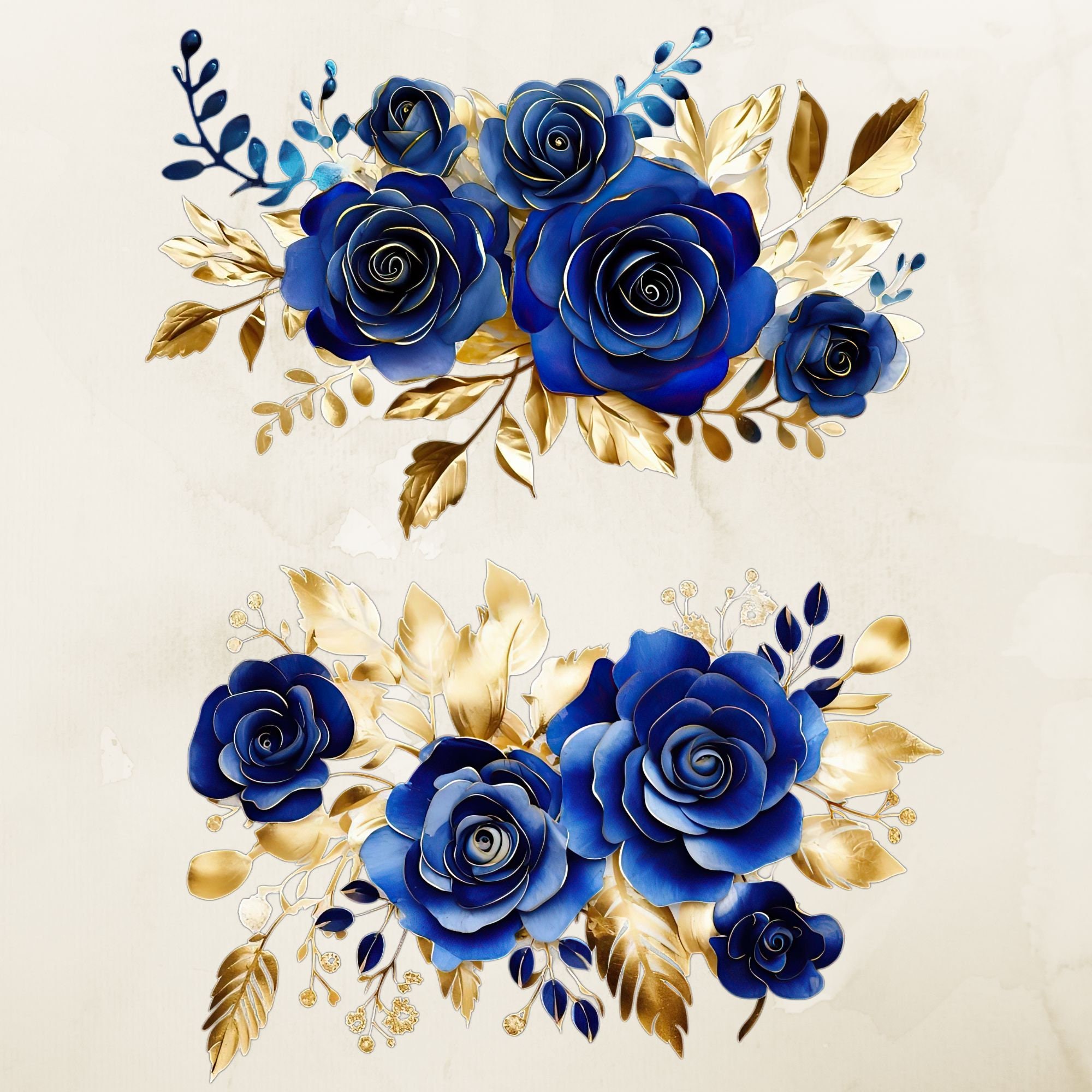 Royal Blue and Gold Floral Clipart, Gold and Blue Flower Clipart, Blue ...