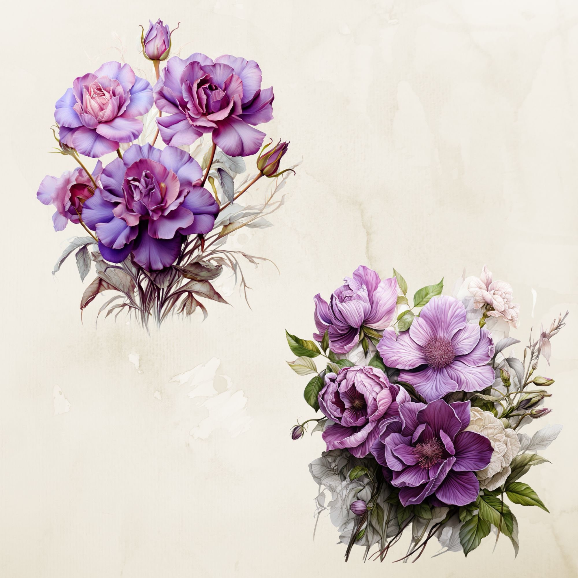 Purple Floral Clipart Floral Watercolor Clipart Violet - Etsy