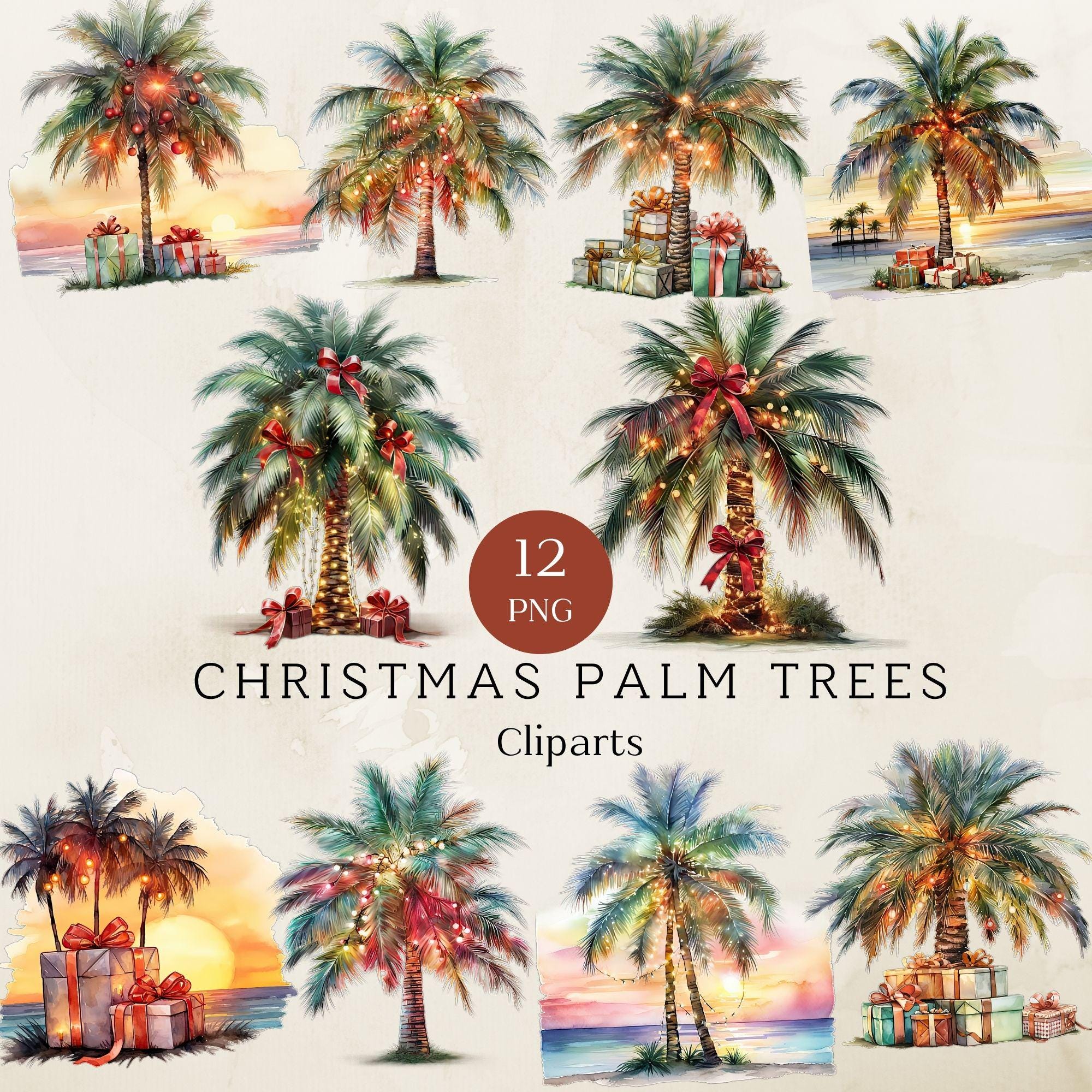 Christmas Palm Tree Clipart, Tropical Xmas Png, Palm Trees Clipart ...