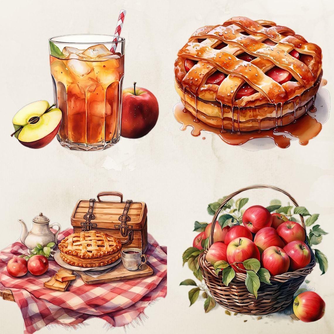 Apple Picking Clipart, Watercolor Apples Clipart, Apple Orchard ...