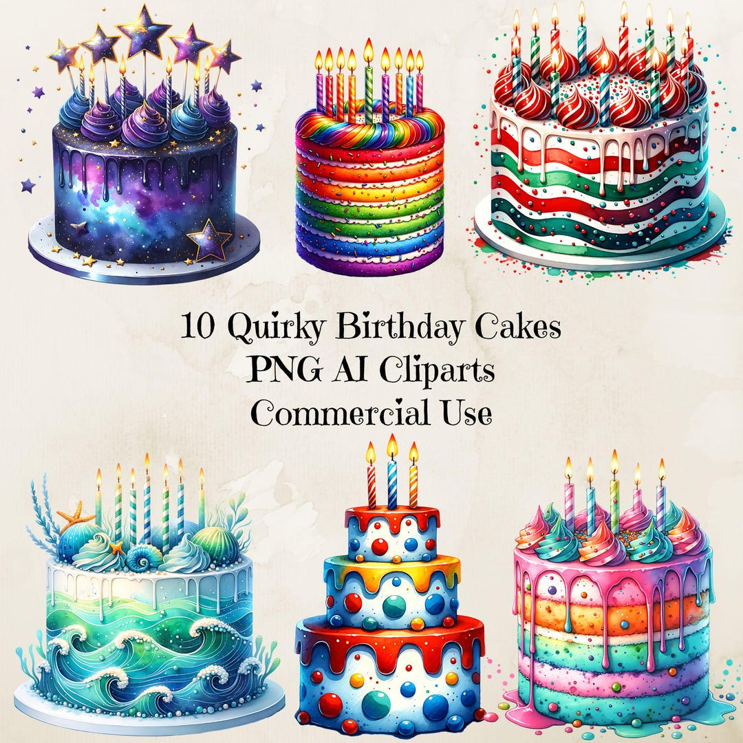 Quirky Birthday Cake Clipart, Whimsical Birthday Decorations, Birthday ...