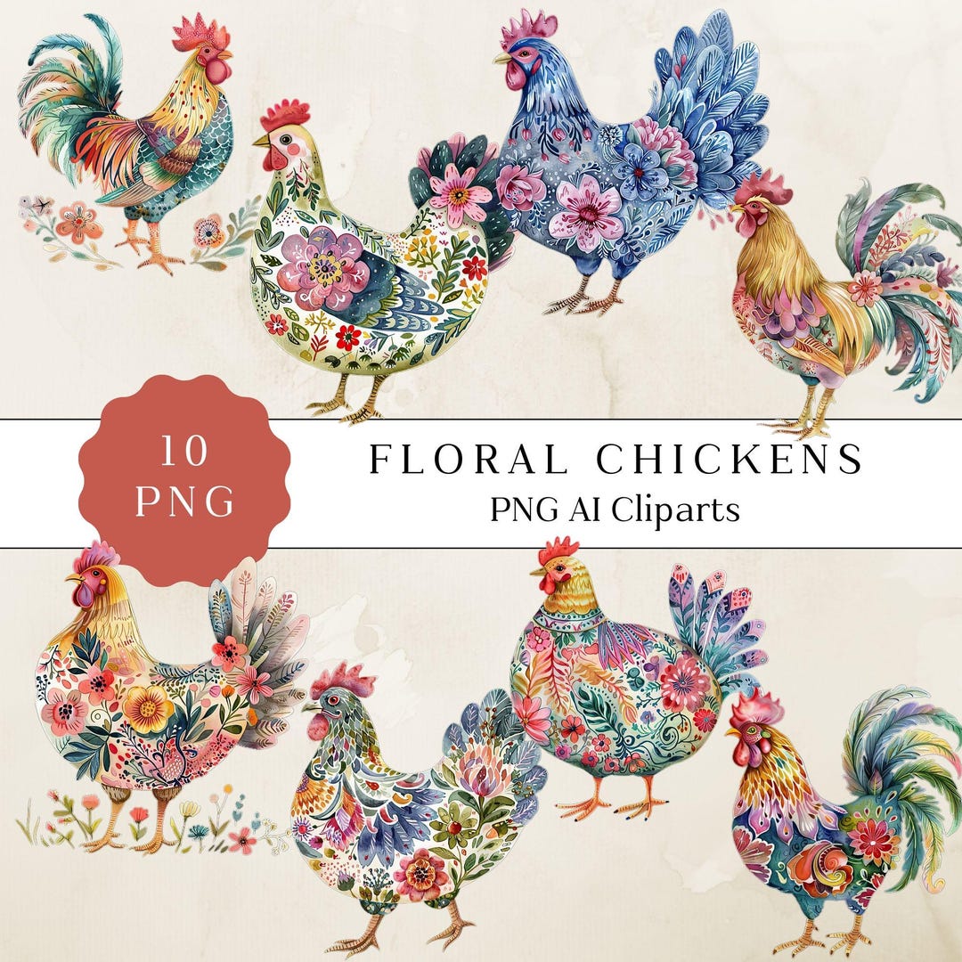 Watercolor Floral Chicken Png, Cardmaking Chickens, Watercolor Rooster ...