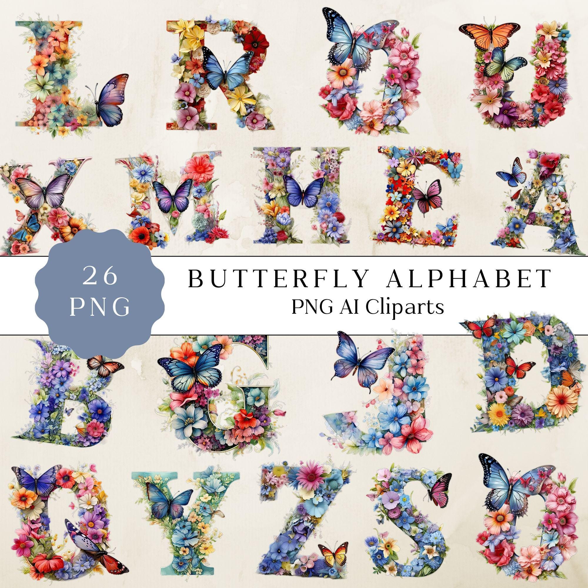 Butterfly And Flower Clip Art Letters Alphabet Butterfly Alphabet