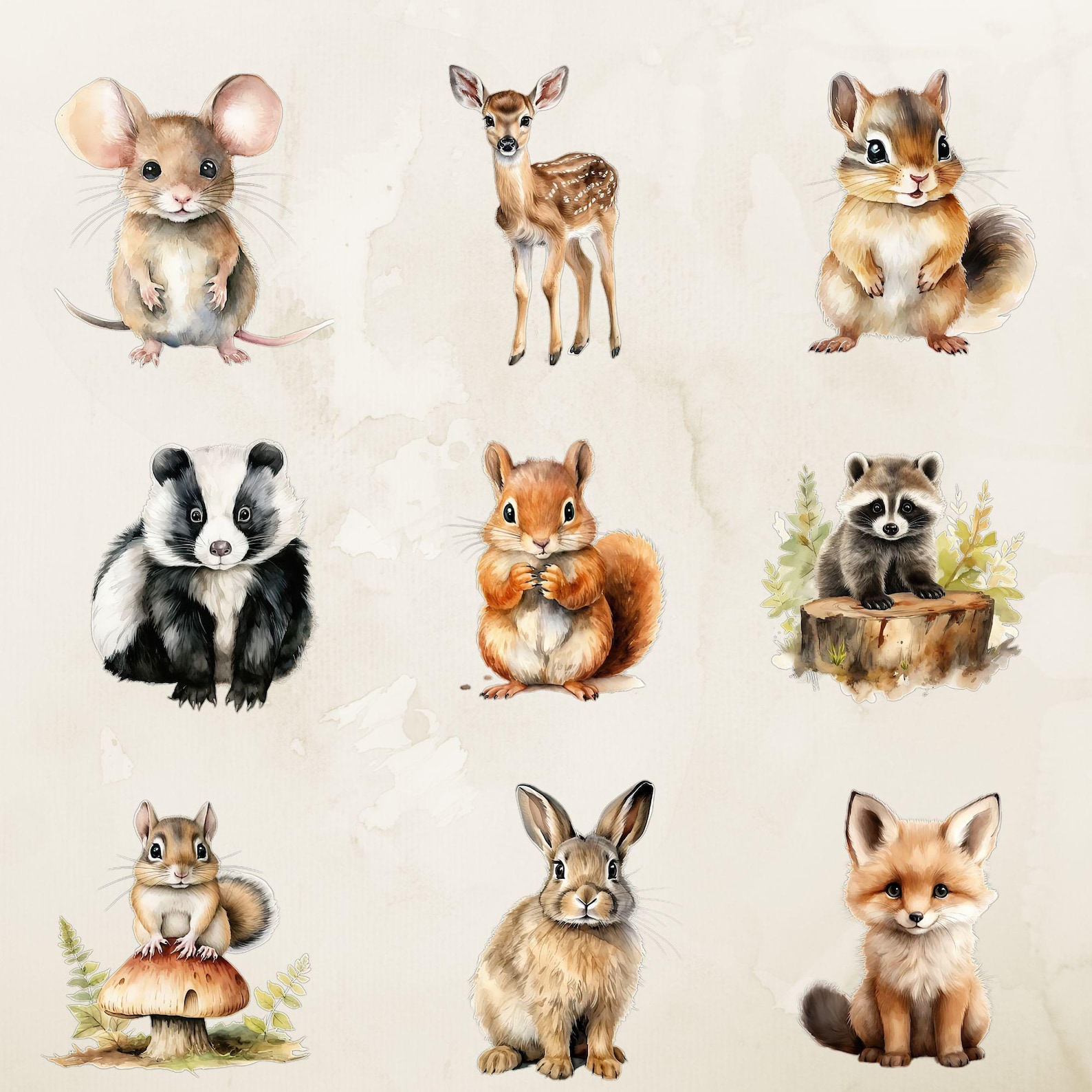 Woodland Creatures Clipart Pack, Fox Bear Deer Owl Bunny Raccoon ...