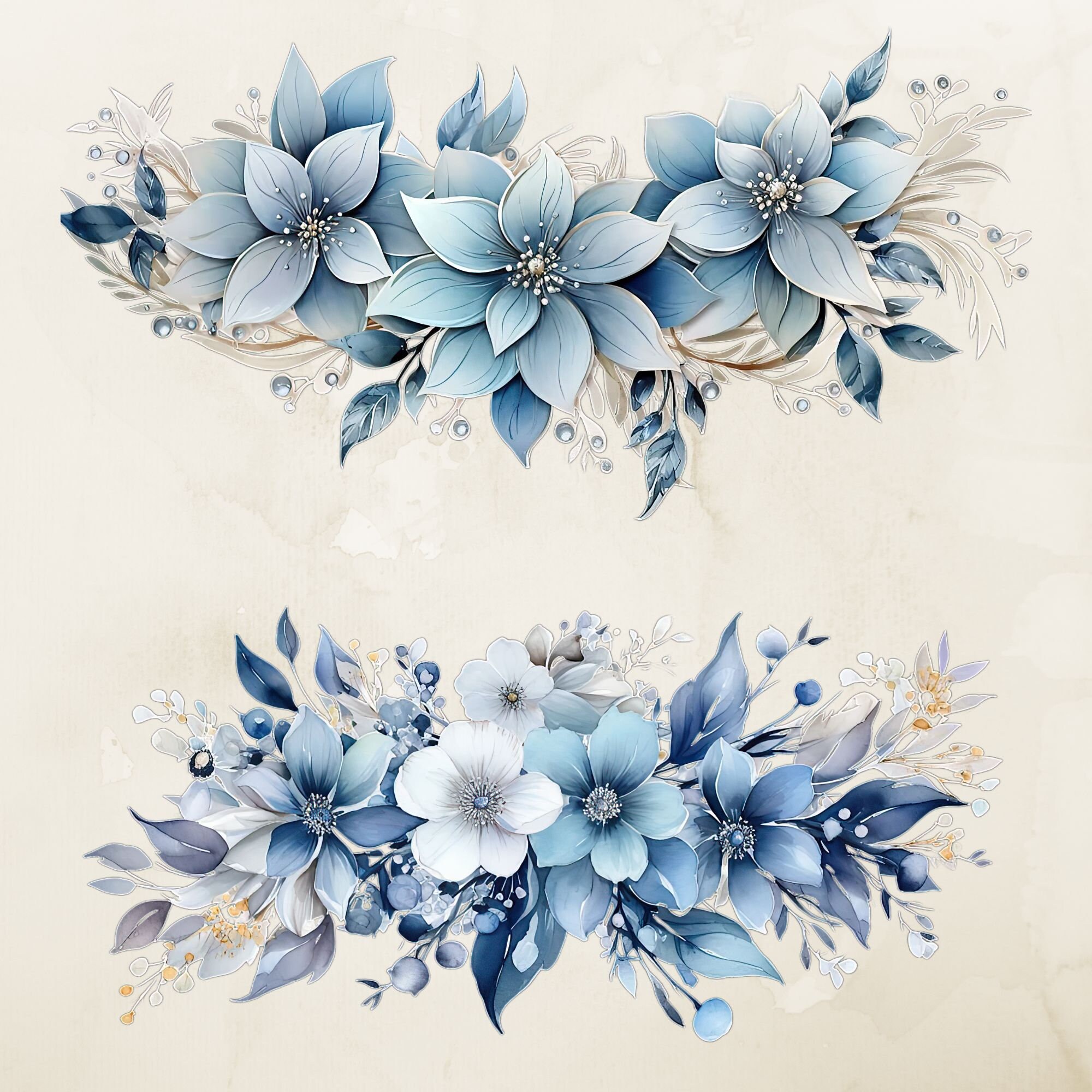 Watercolor Floral Winter Clipart Dusty Blue, Dusty Blue Floral Border ...