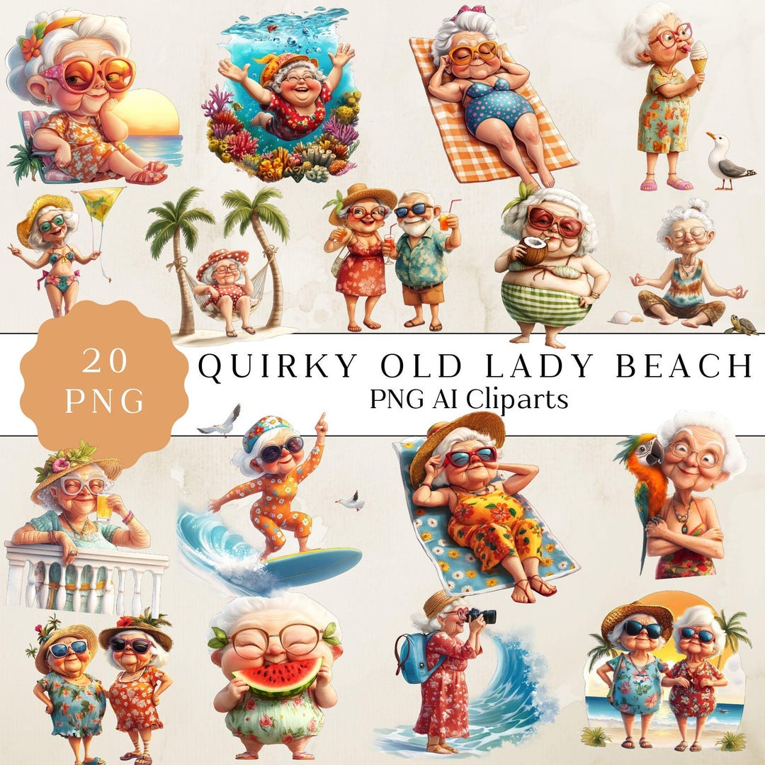 Funny Grandma Beach Clipart, Summer PNG Graphics (digital Download) - Etsy
