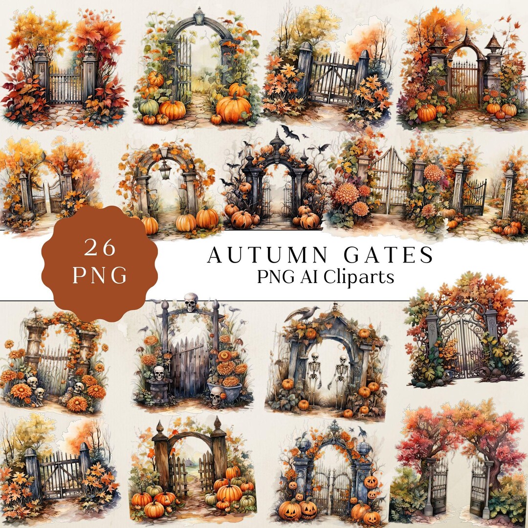 Autumn Gate Clipart, Fall Floral Gates, Fall Gates Png, Autumn Clipart ...