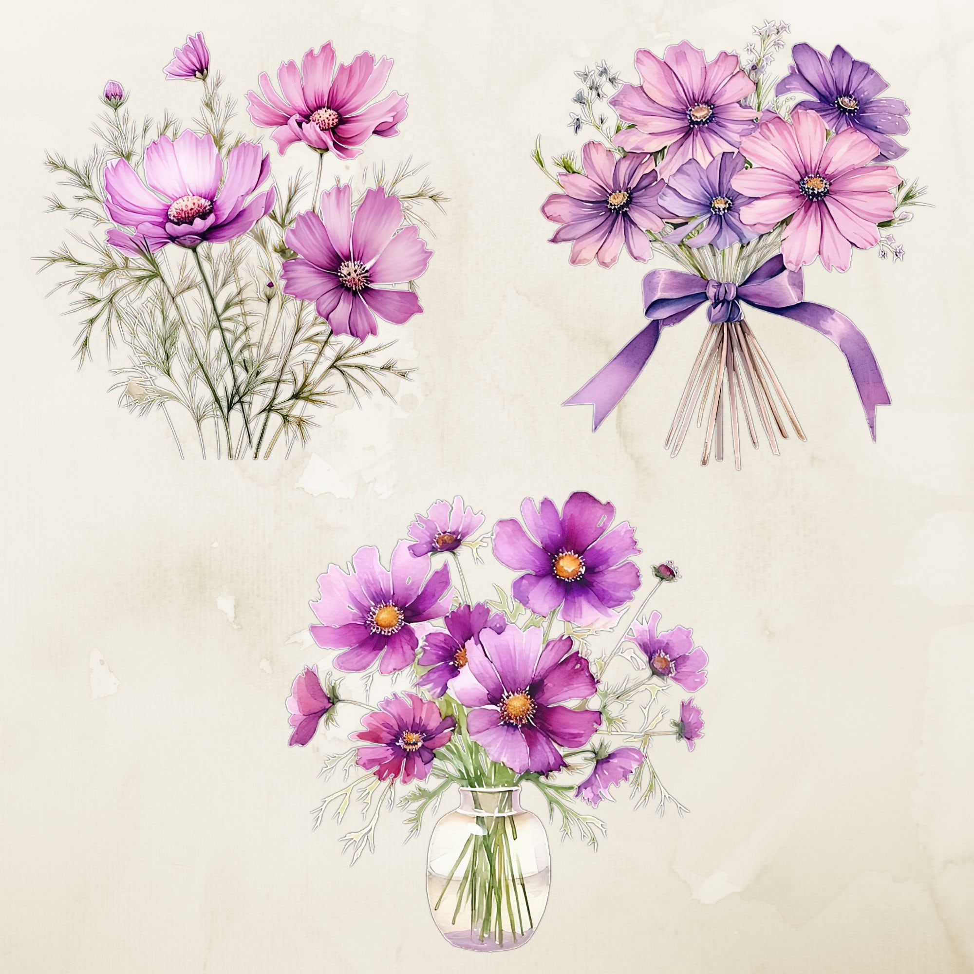 Cosmos Flower Clipart, Watercolor Cosmos Clipart, October Birth Month ...
