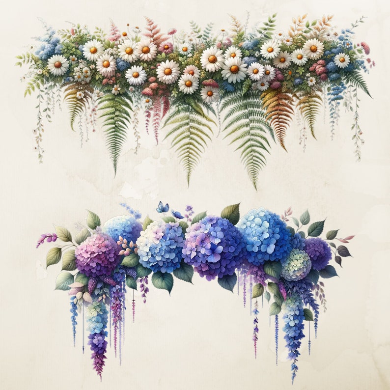 Watercolor Spring Floral Garland Clipart, PNG (digital Download) - Etsy