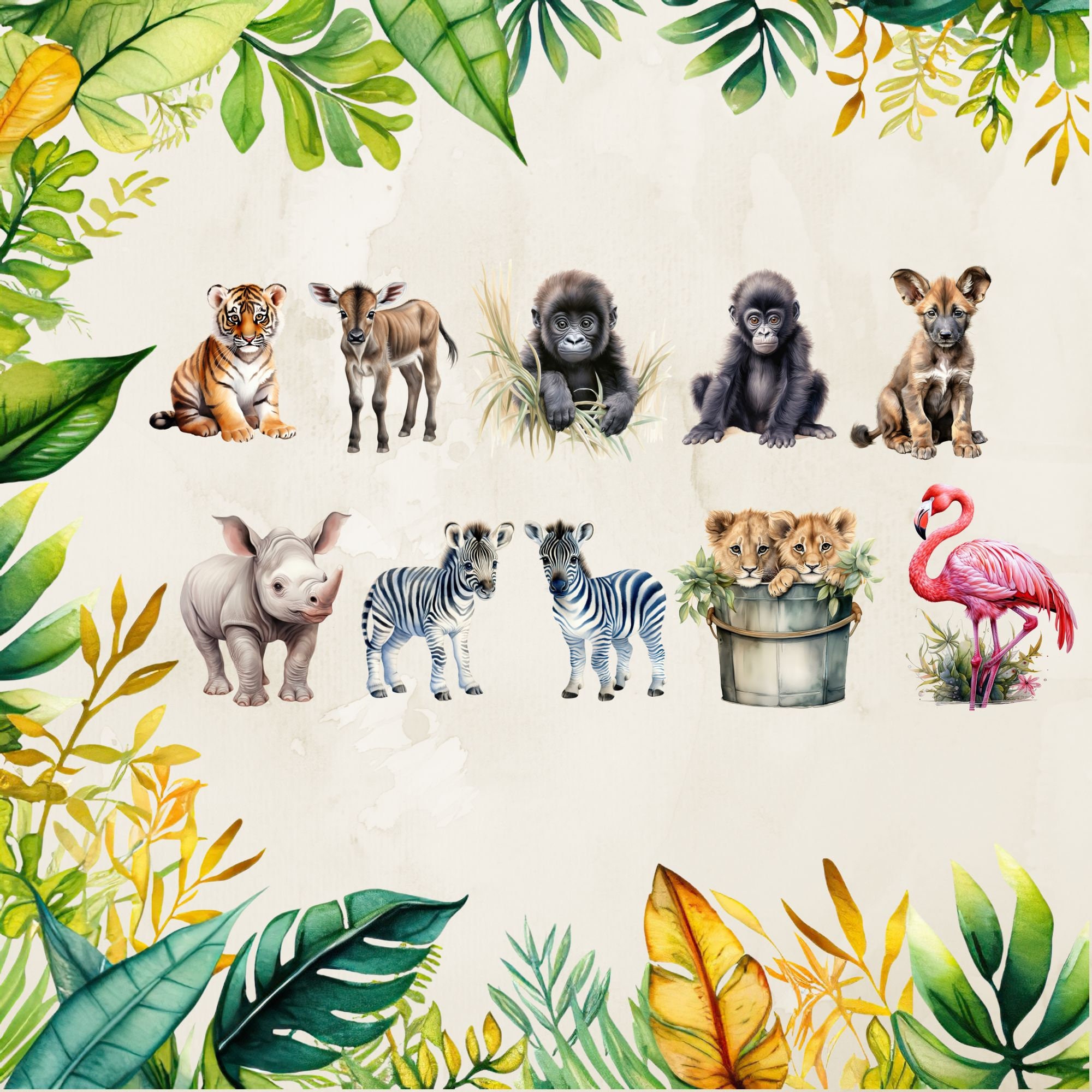 Safari Animals Watercolor Clipart Safari Sublimation Digital - Etsy
