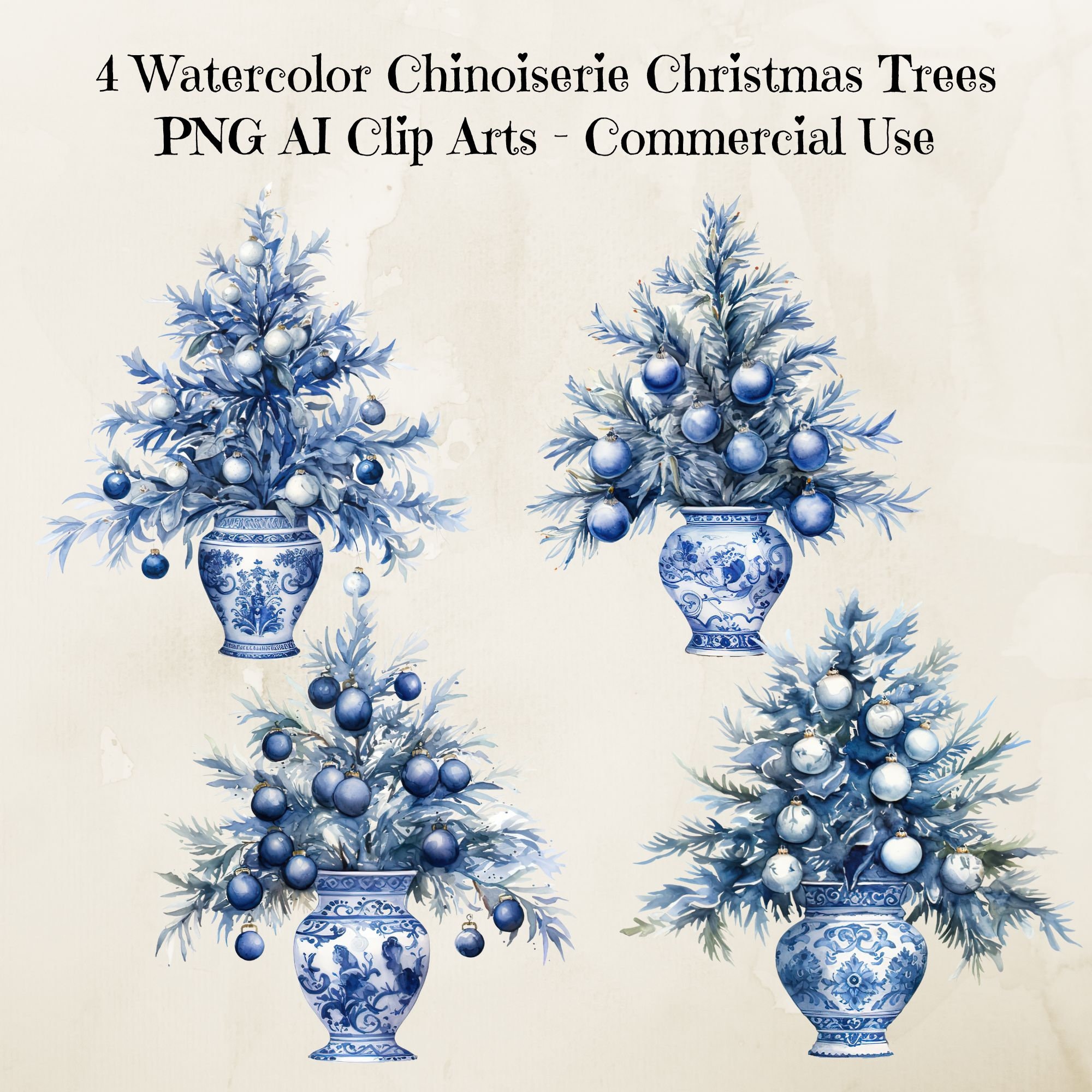 Chinoiserie Christmas Tree Clipart, Chinoiserie Print, Printable ...