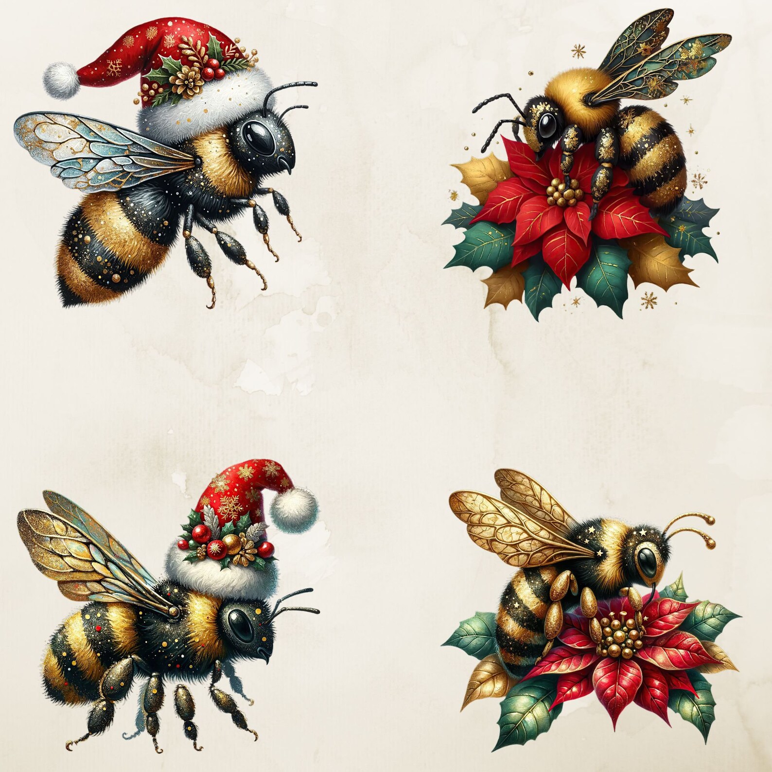 Christmas Bee Clipart, Cute Bee Png Clipart, Digital Bee Clipart, Card ...
