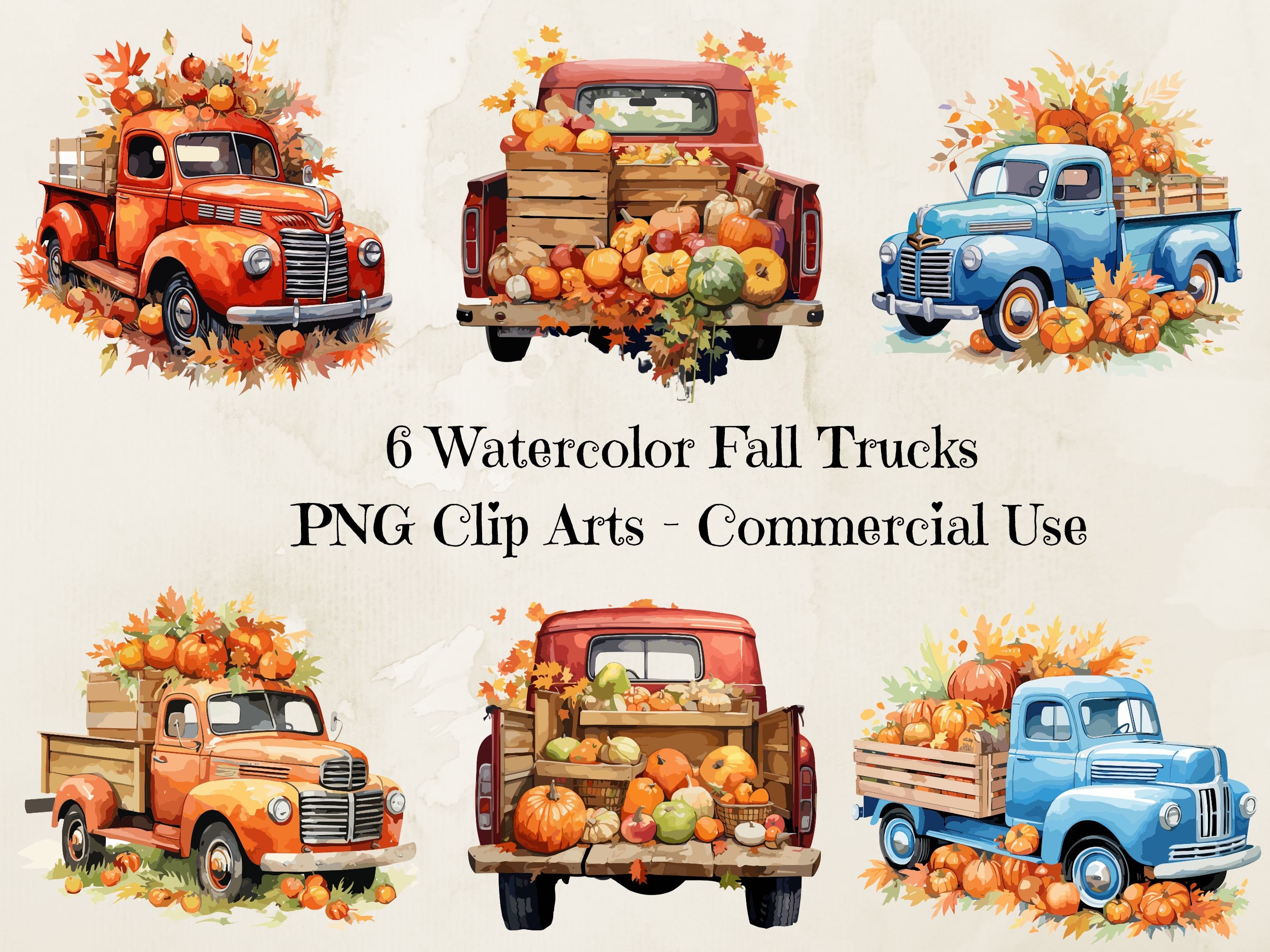 Watercolor Pickup Truck Clipart Fall Truck Png Pumpkins - Etsy