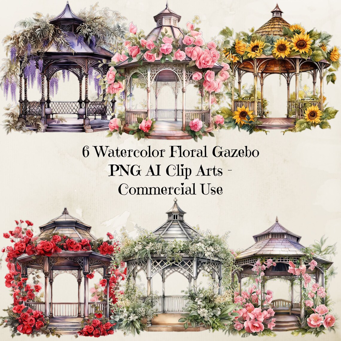 Watercolor Floral Gazebos Clipart, Watercolor Gazebo Clipart, Cute ...