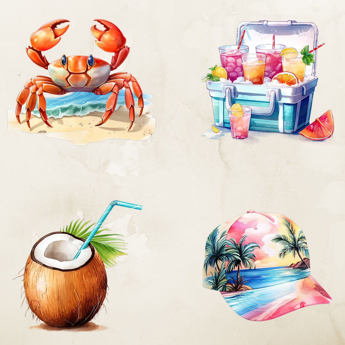 Summer at the Beach Clipart, Summer Beach Graphics, Tropical Beach ...