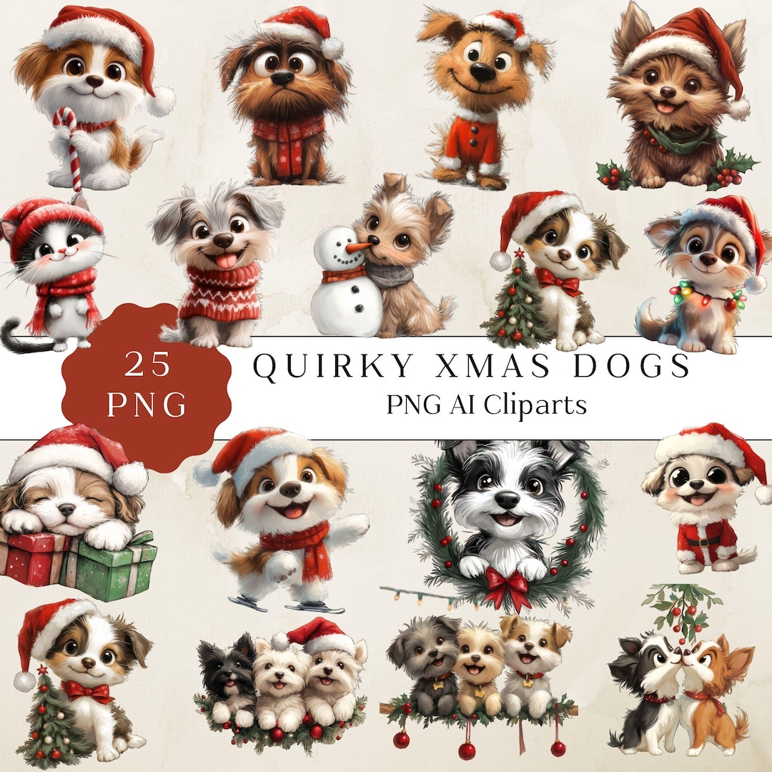 Quirky Christmas Dog Clipart, Cute & Funny Christmas Dog Clipart, Funny ...