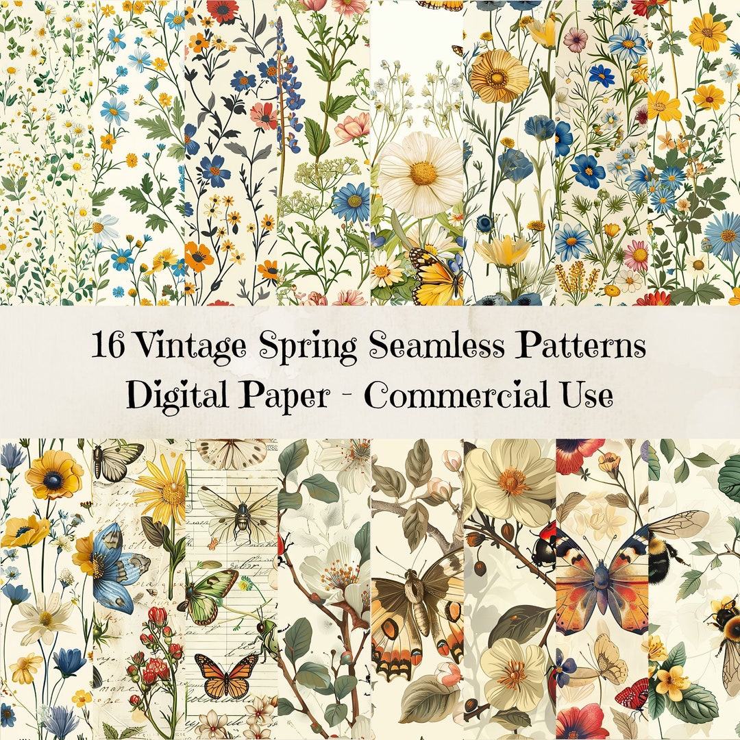 Vintage Spring Tiny Flower Digital Paper, Spring Floral Seamless ...