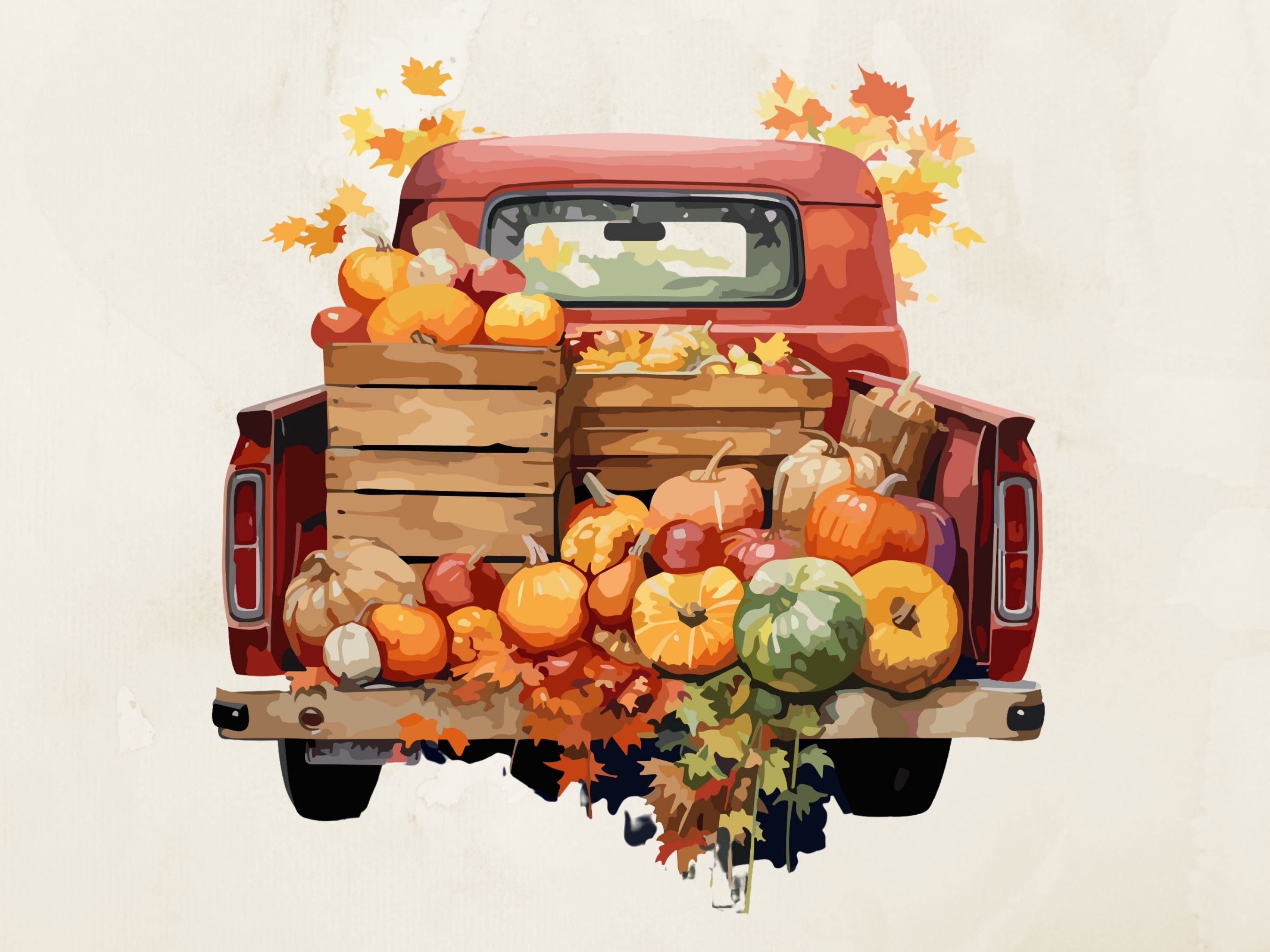 Watercolor Pickup Truck Clipart Fall Truck Png Pumpkins - Etsy
