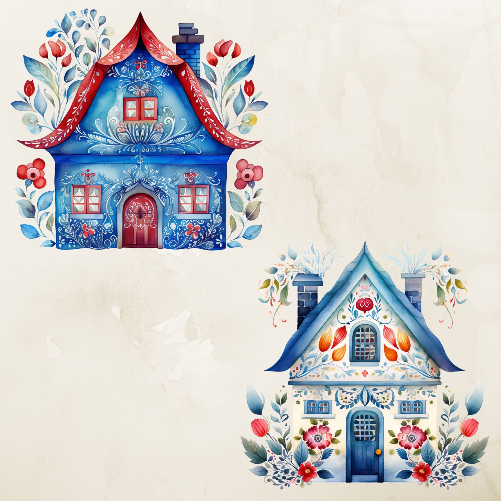 Watercolor Nordic Houses Clipart, Scandinavian Houses Clipart, Winter ...