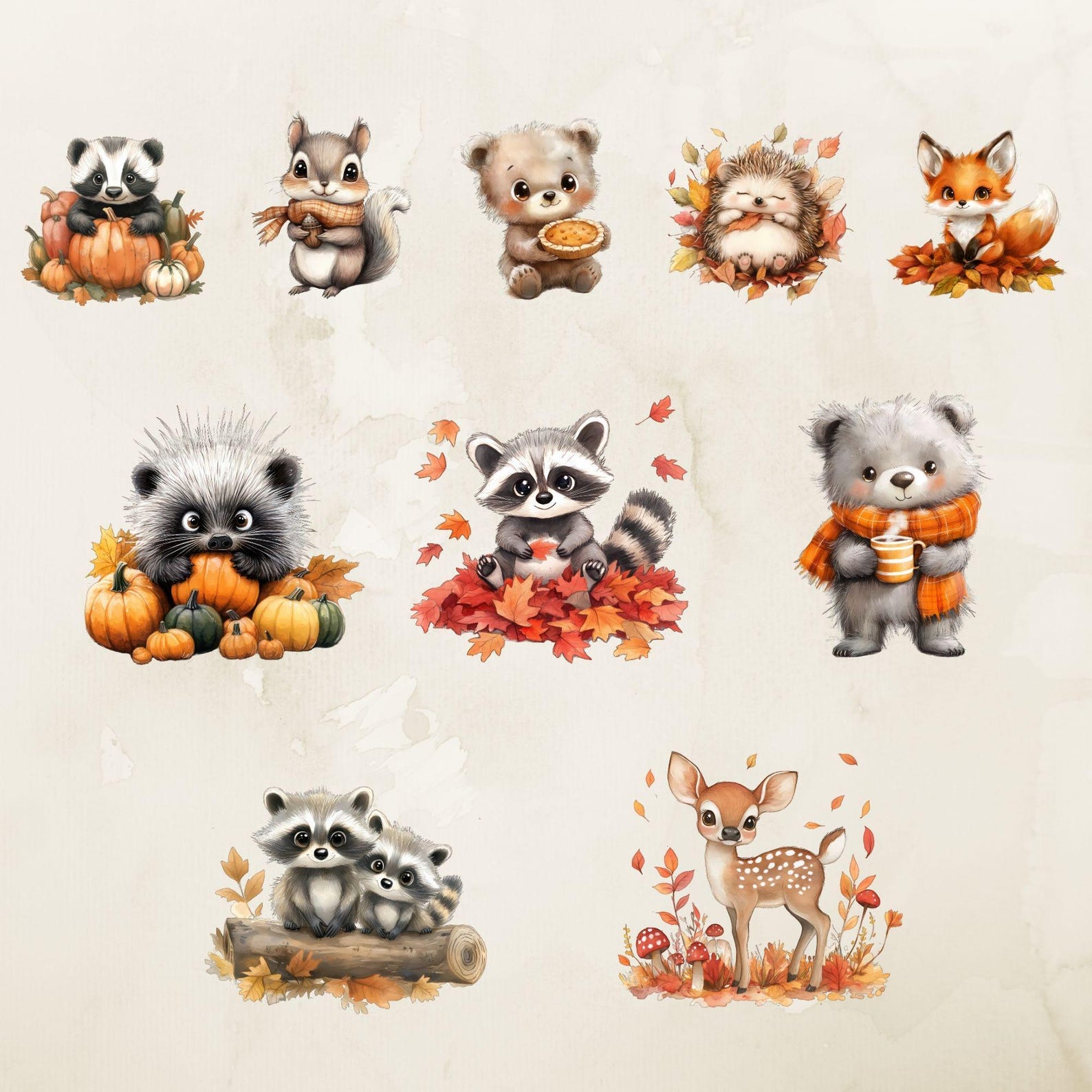 Autumn Woodland Animal Clipart, Cute Fall Animals, Digital Download ...