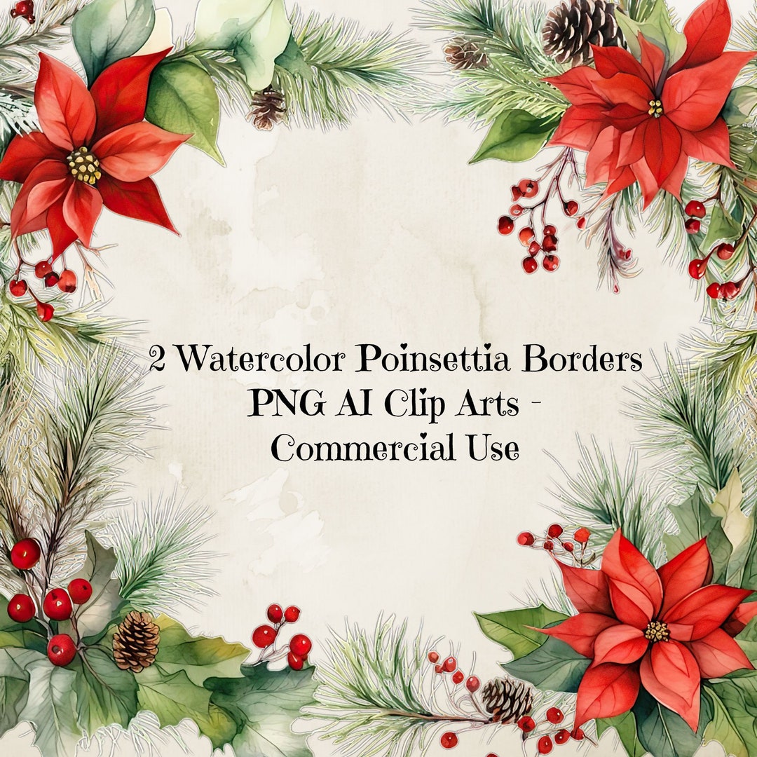 Watercolor Christmas Poinsettia Border Clipart, Poinsettia Clipart ...