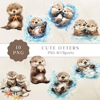 Watercolor Cute Otter PNG Bundle, Digital Crafts Designs Transparent ...