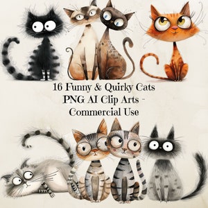 Quirky Cats Clipart, Cat Illustrative Clipart, Whimsical Cat, Quirky ...