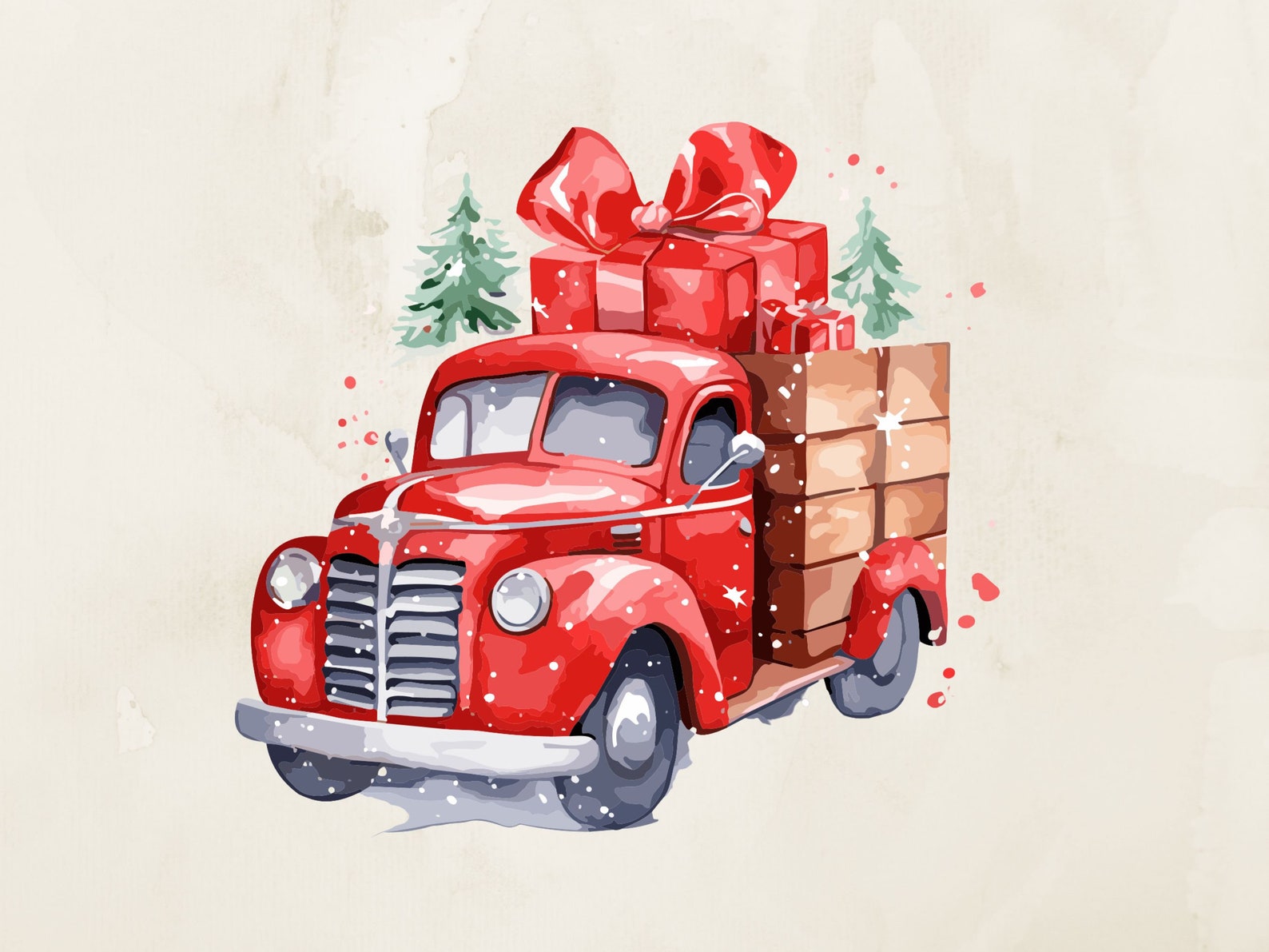 Watercolor Vintage Christmas Truck Clipart, Holiday PNG for Commercial ...