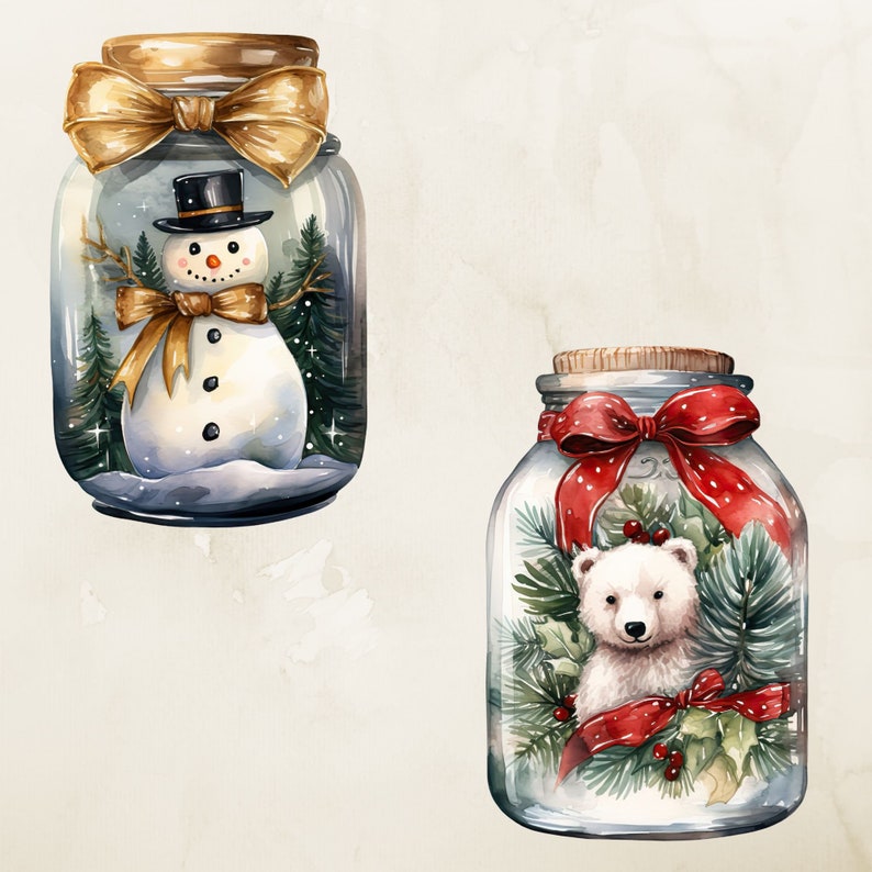 Watercolor Christmas Mason Jar Clipart, Christmas Jar Png, Christmas ...