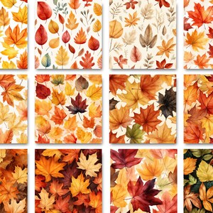 Watercolor Autumn Leaves Digital Paper Pack, Fall Leaves, Fall Pattern ...