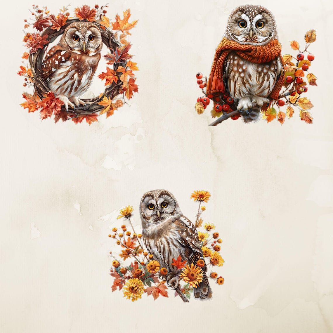 Autumn Owl Clipart, Autumn Cute Owl Watercolor Clipart, Halloween Owl ...