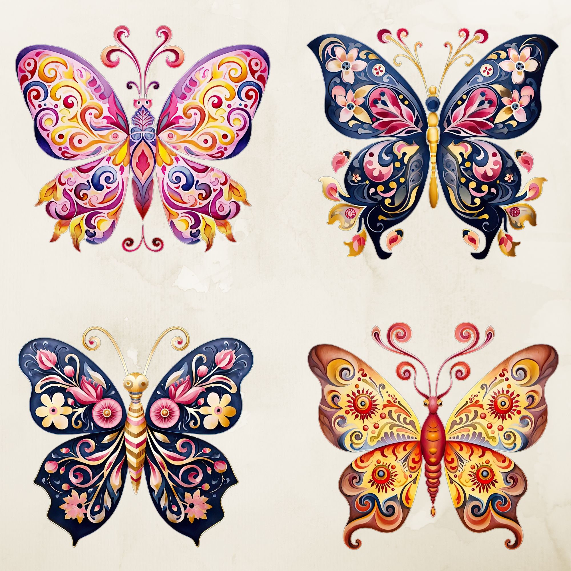Folk Butterfly Clipart, Butterfly Clipart Png, Hand Painted Butterfly ...