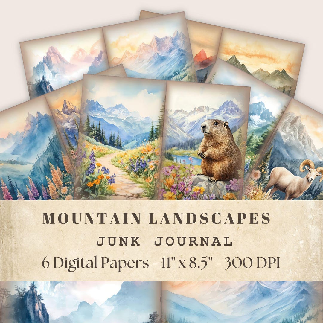 Watercolor Mountains Junk Journal Printable Pages, Forest Scrapbook ...