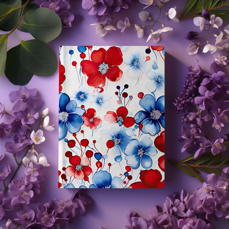 Red White and Blue Flower Digital Paper, Red White Blue Flowers Repeat ...