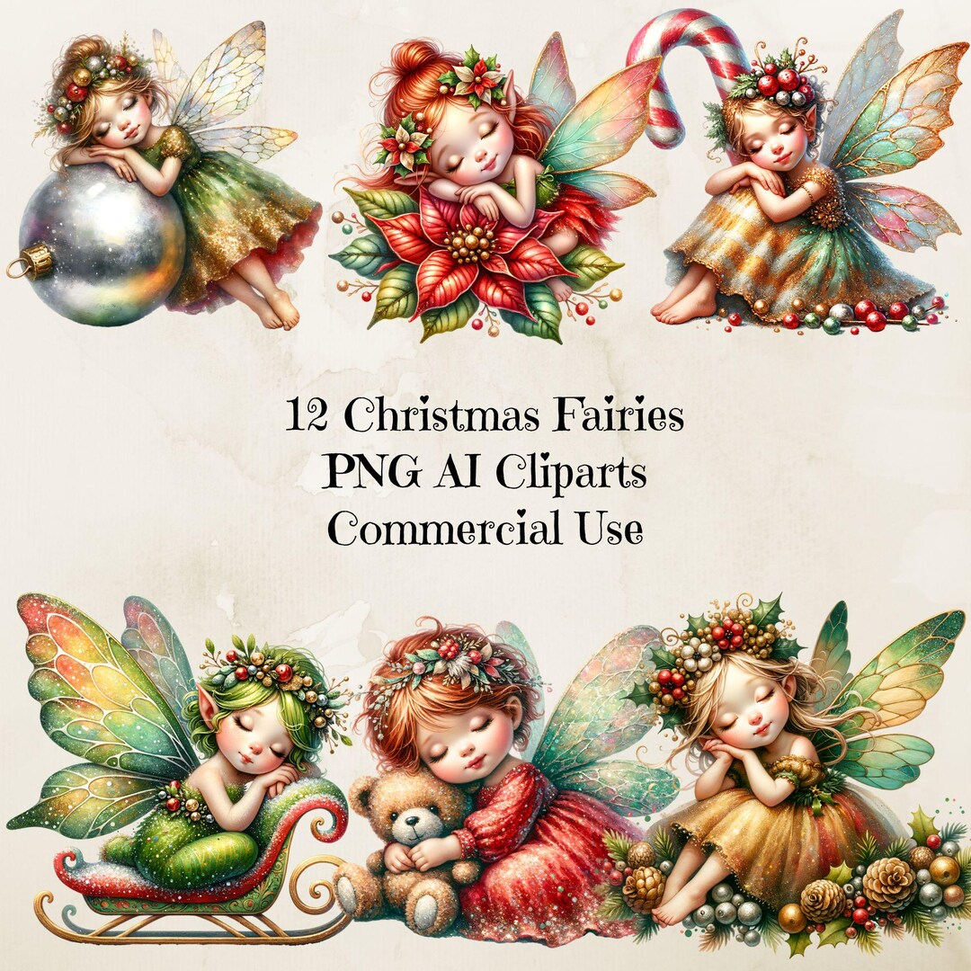 Christmas Fairy Clipart Bundle, Cute Christmas Fairy Clipart, 12 High ...