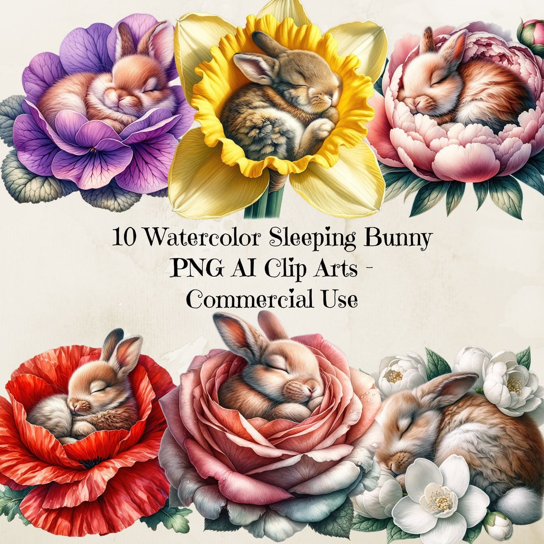 Sleeping Bunny Clipart, Cute Bunny Digital Clipart, Rabbit Png, Rabbit ...