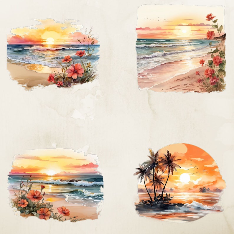 Sunny Beach Clipart, Watercolor Sunny Beach Png Graphics, Sunny Beach ...
