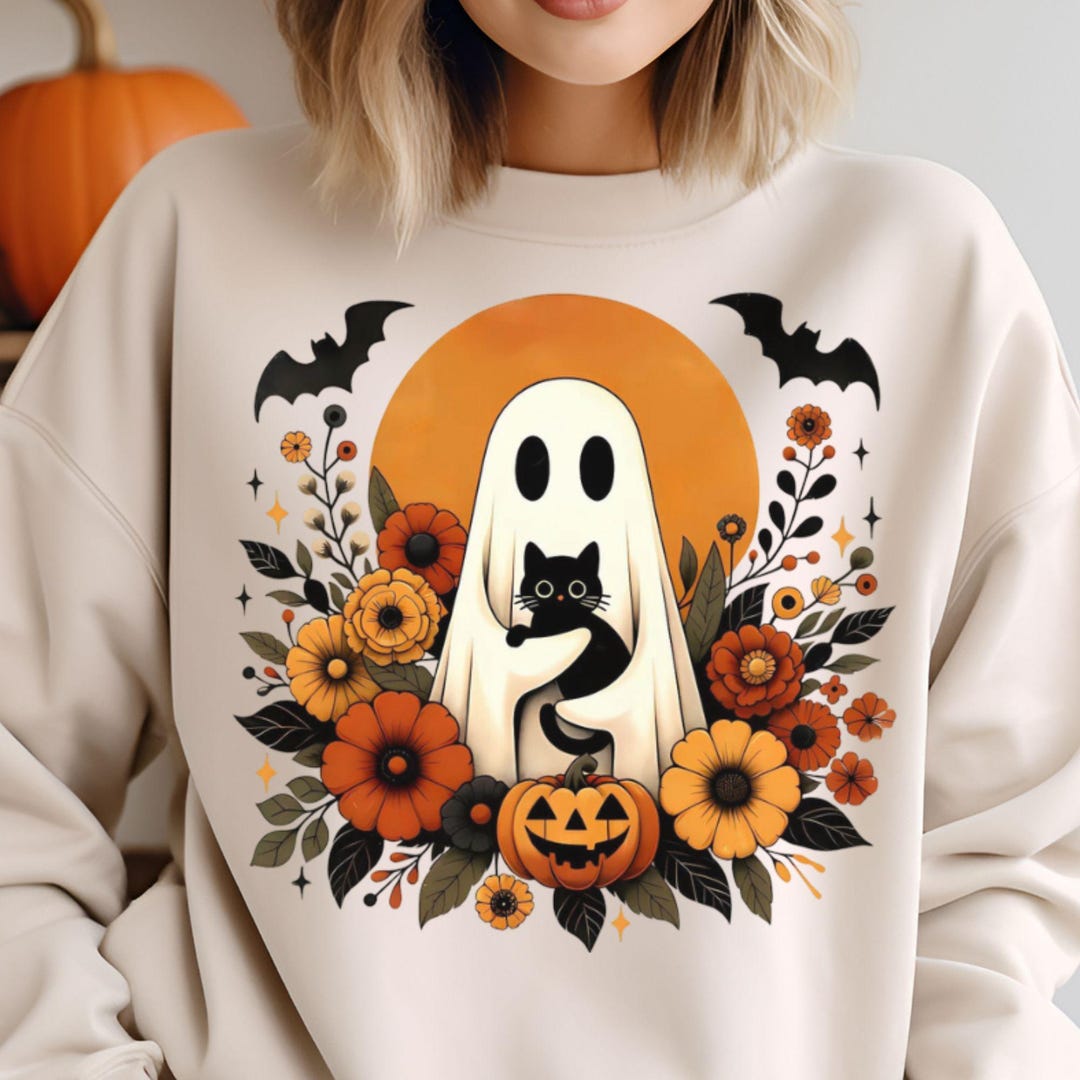 Ghost With Cat PNG, Cute Spooky Cat Art, Halloween Digital Download ...