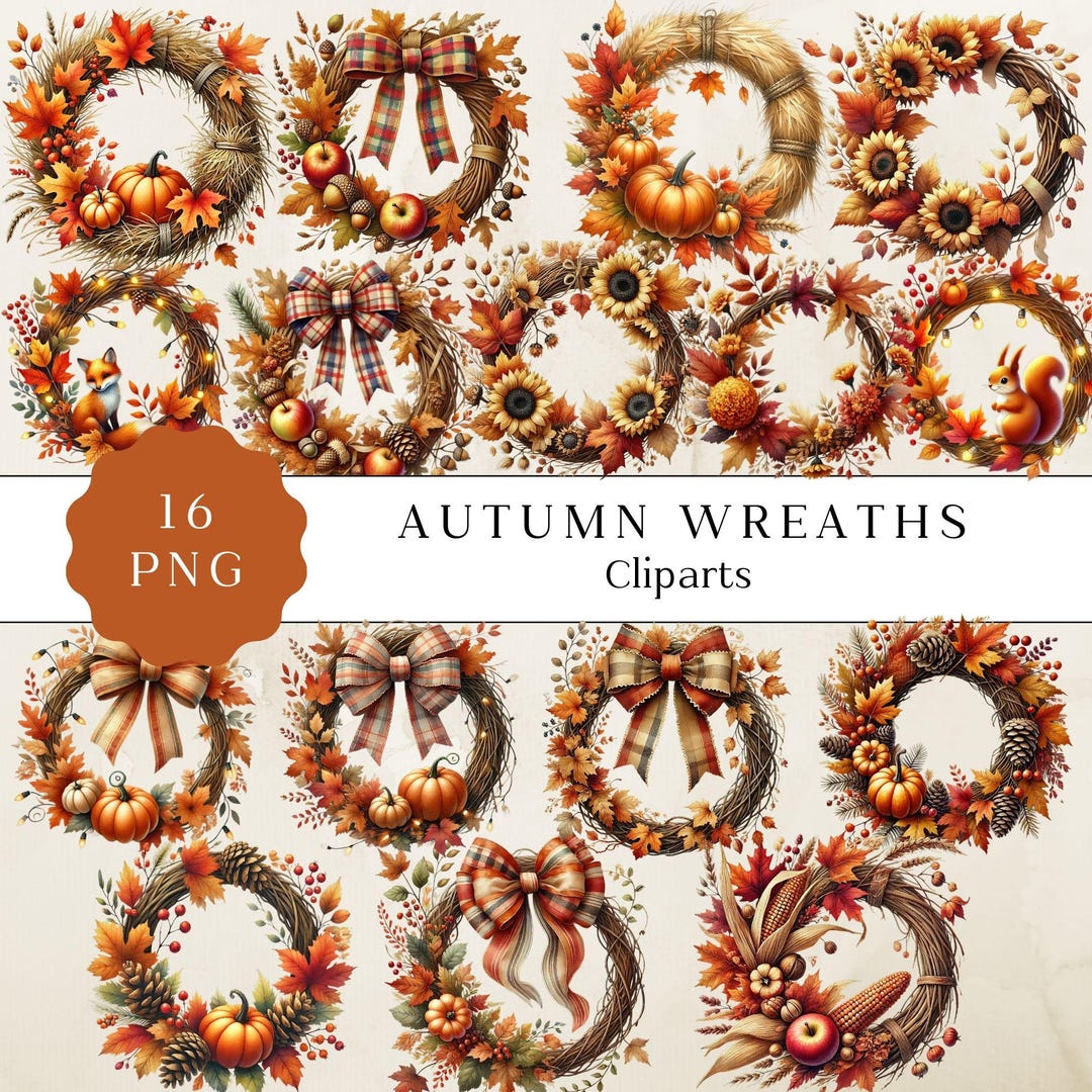 Autumn Wreath Clipart Png, Fall Wreath Clipart, Fall Watercolor Wreaths ...